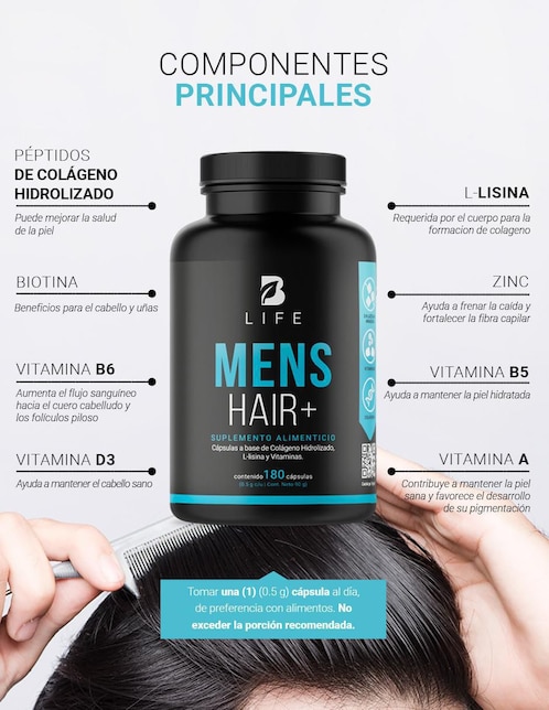 Suplemento Alimenticio B Life Vitaminas Cabello y Barba para Hombre 5