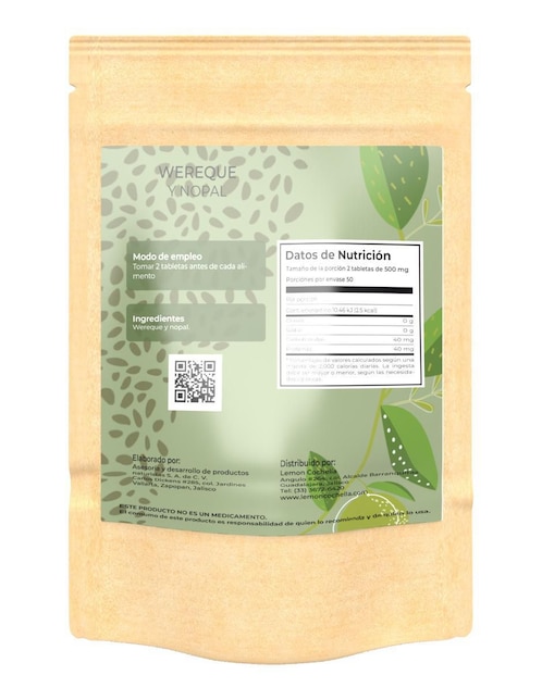Wereque y Nopal Lemon Cochella sabor natural de 100 tabletas 2