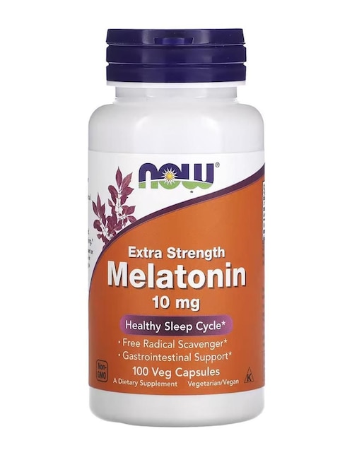 Melatonina de acción extra, 10 mg Now con melatonina de 100 cápsulas 1