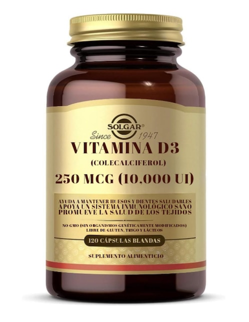 Vitamina D3 fortalece huesos y defensas Solgar cápsulas unisex 1